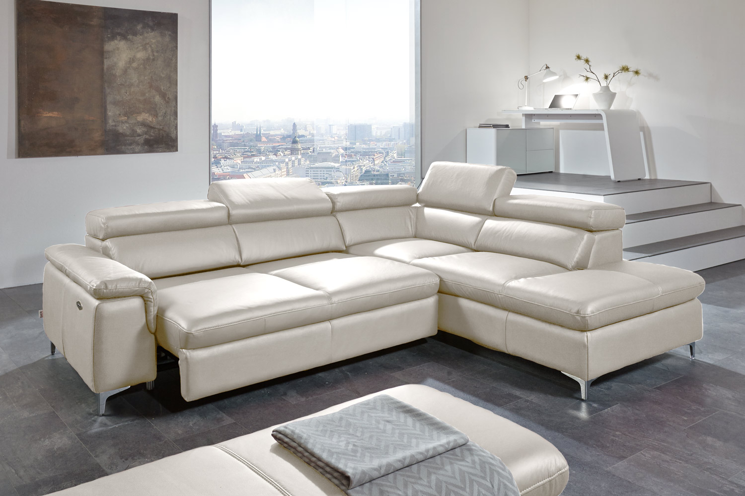 Ecksofa Leder Beige