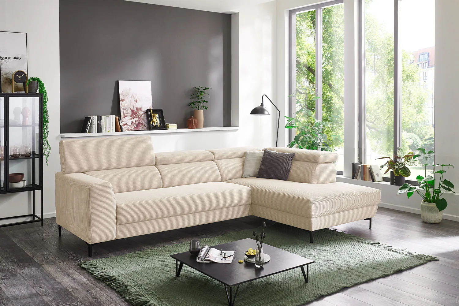 Cord Ecksofa Inkl. manueller Kopfteilverstellung Beige rechts mit ...