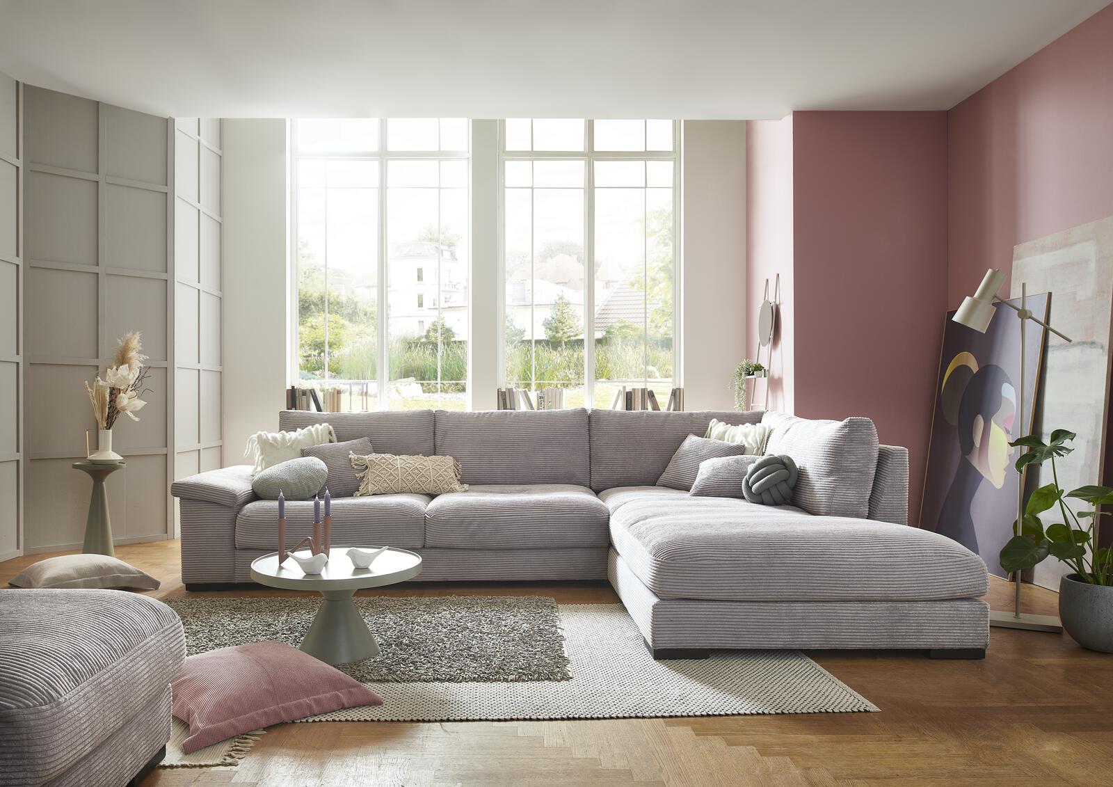 Cord Ecksofa inkl. Kissen Grau rechts