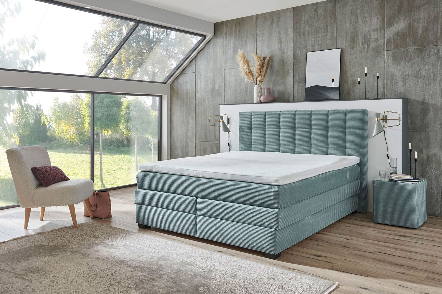 Boxspringbett in Cord inkl. Bettkasten